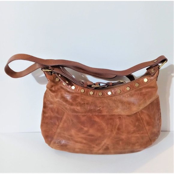 Born | Bags | Born Brown Leather Crossbody Bag With Grommet Trim | Poshmark